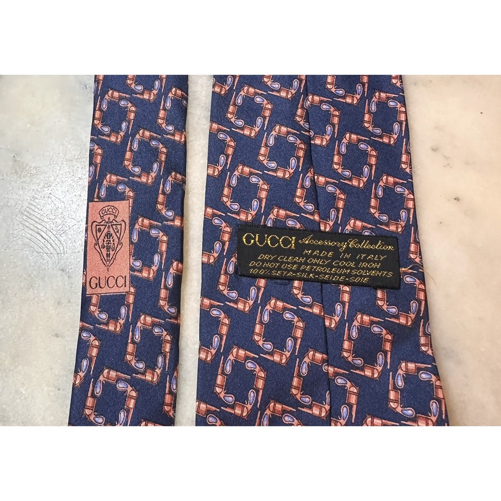 Rare Gucci Pistol Gun Revolver 100% Silk Navy Blue Ti… - Gem